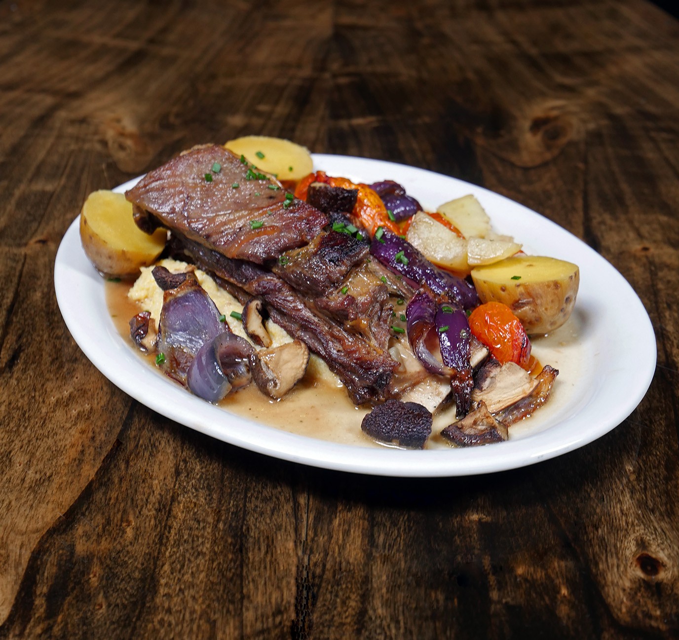 Braised Short Rib with Vegetables & Polenta - Cali Coast Wine Country